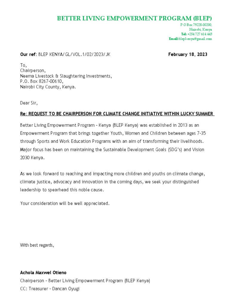 Request for Leadership in New Climate Change Initiative | PDF