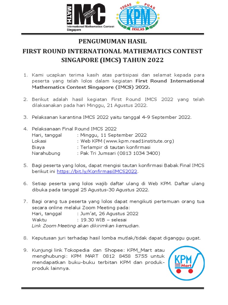 Hasil IMCS 2022 Kelas 7 | PDF
