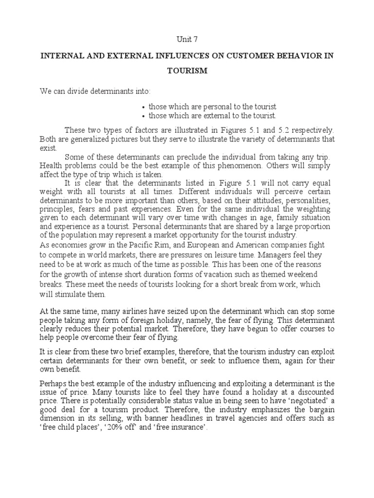 Unit 7 INTERNAL AND EXTERNAL INFLUENCES ON CUSTOMER BEHAVIOR IN TOURISM ...