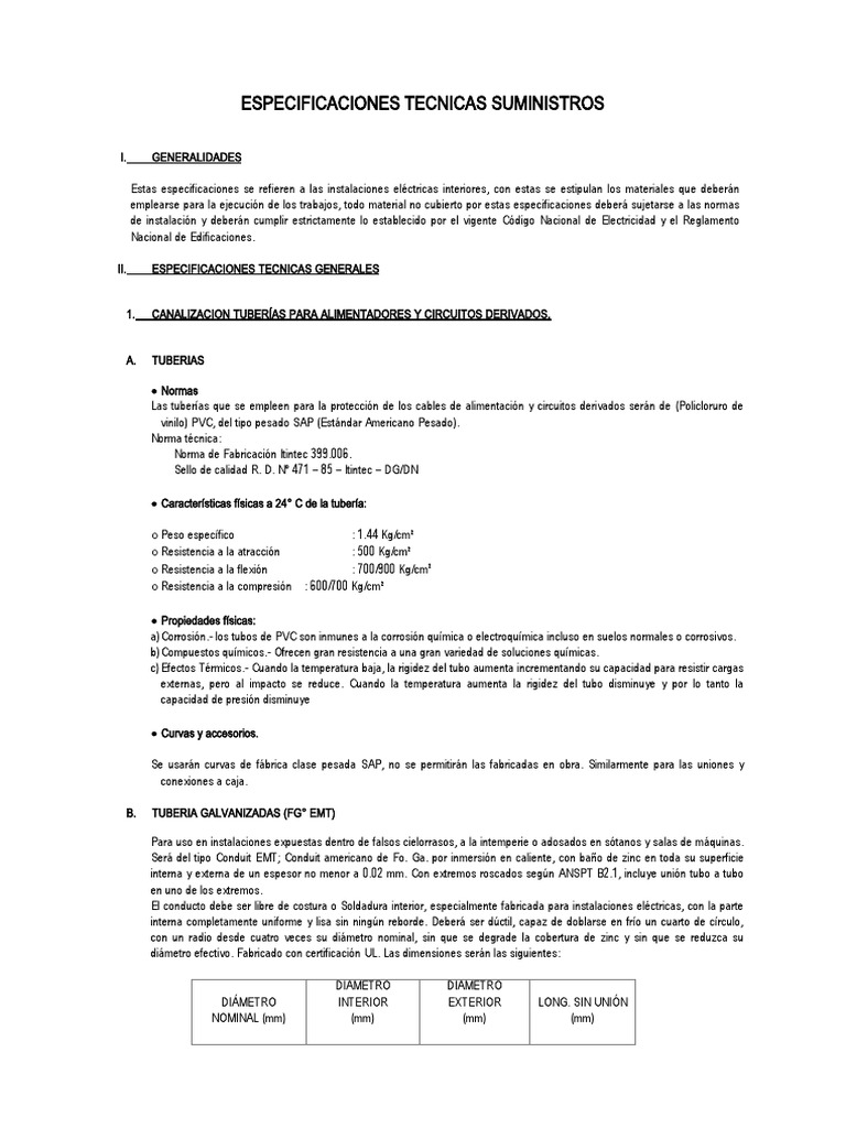 Especificaciones técnicas para la instalación eléctrica interior | PDF | Enchufes y tomas de ...