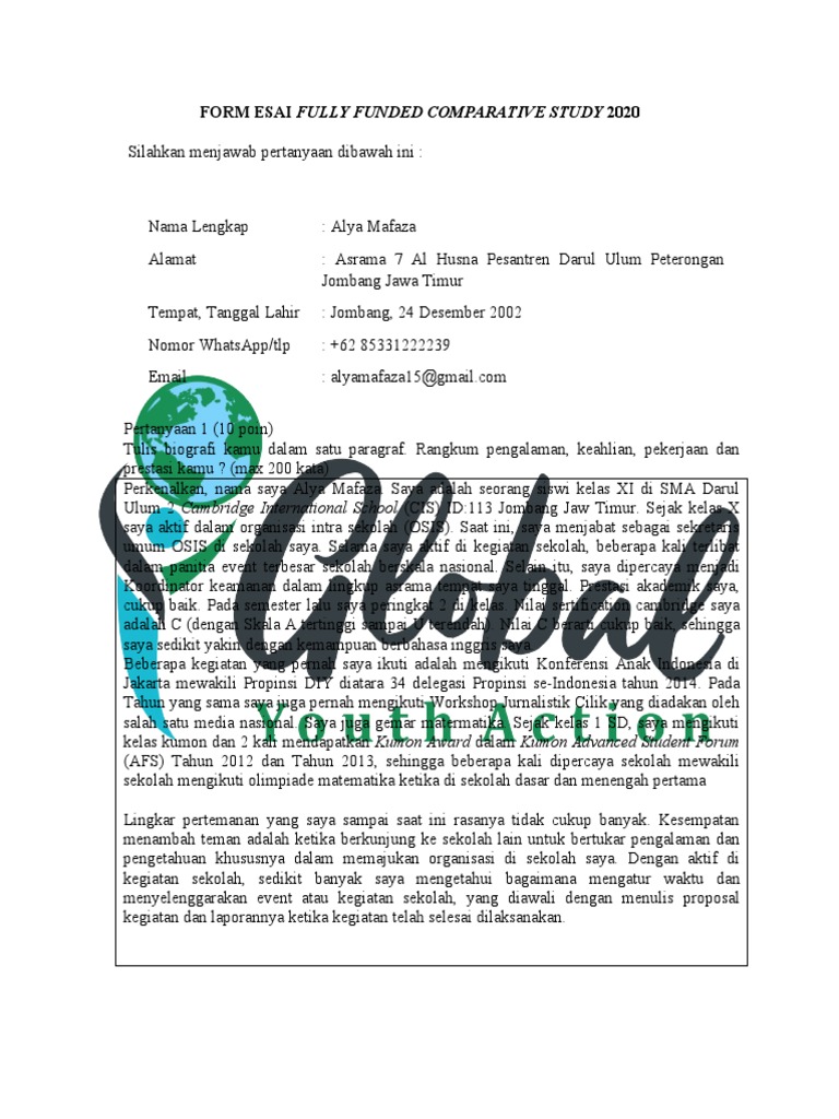 ESSAI Alya Mafaza Kelas XI SMU Darul Ulum Jombang | PDF