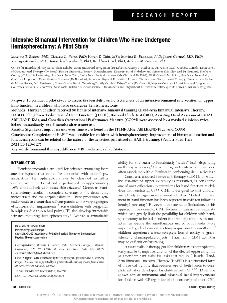 Intensive Bimanual Intervention For Children Who.4 | PDF | Magnetic ...