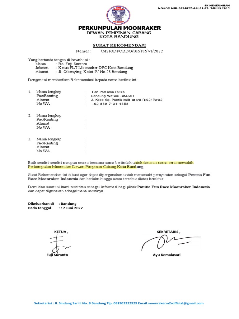 Contoh Surat Rekomendasi | PDF