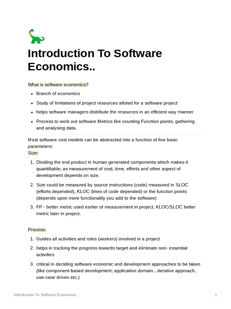 Introduction To Software Economics | PDF
