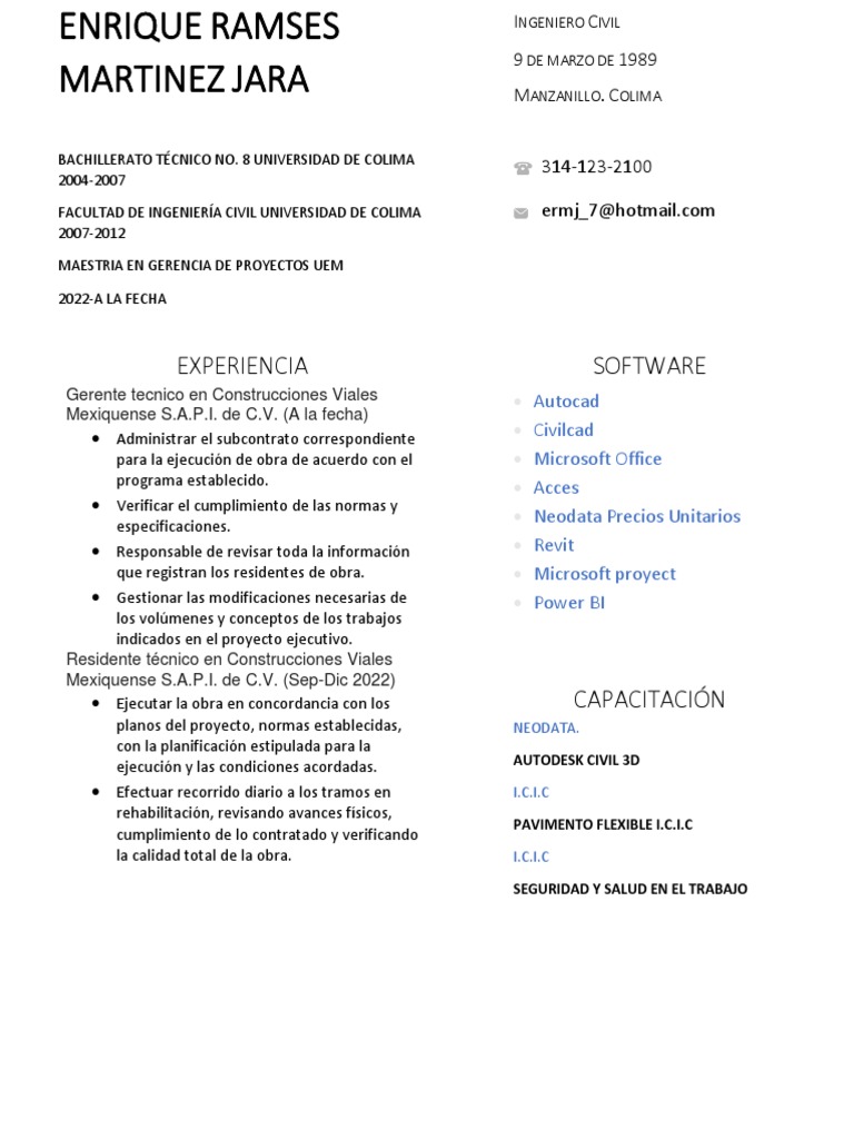 ENRIQUE RAMSES MARTINEZ JARA CV 2023 | PDF | Autodesk Revit