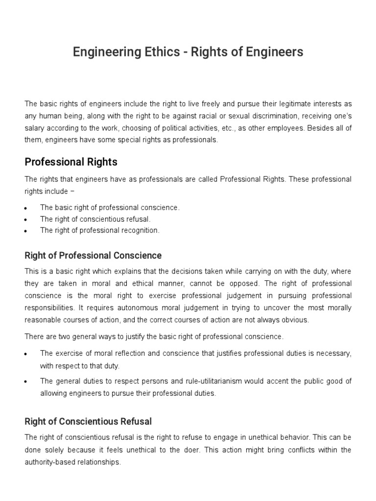 (Chapter 17) Engineering Ethics - Rights of Engineers | PDF ...