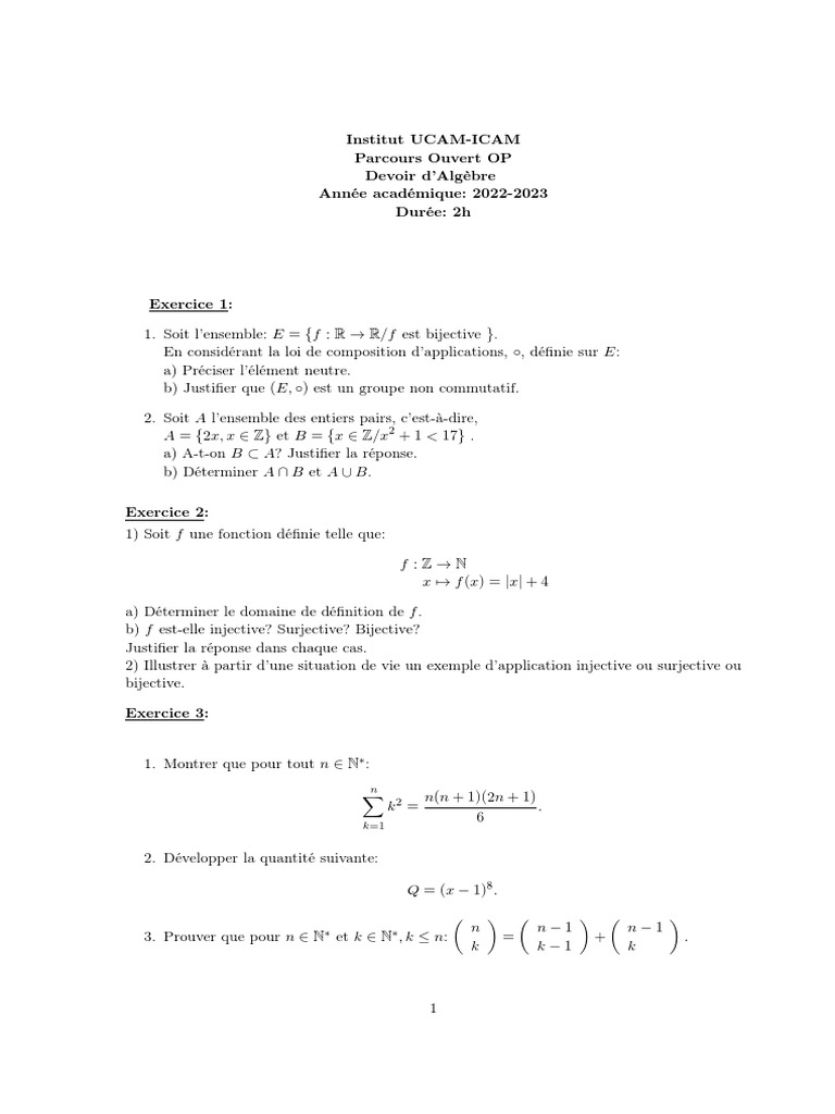 Devoir-ALGEBRE 2023 | PDF