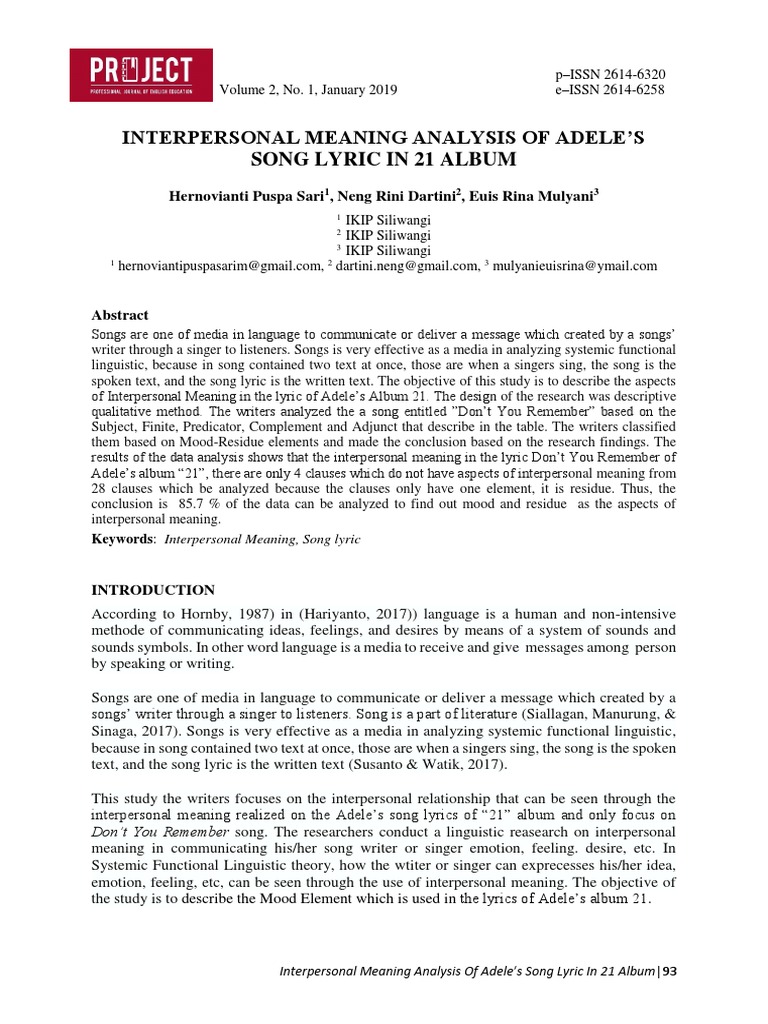 Interpersonal Meaning Analysis of Adeles Song Lyr | PDF | Clause ...