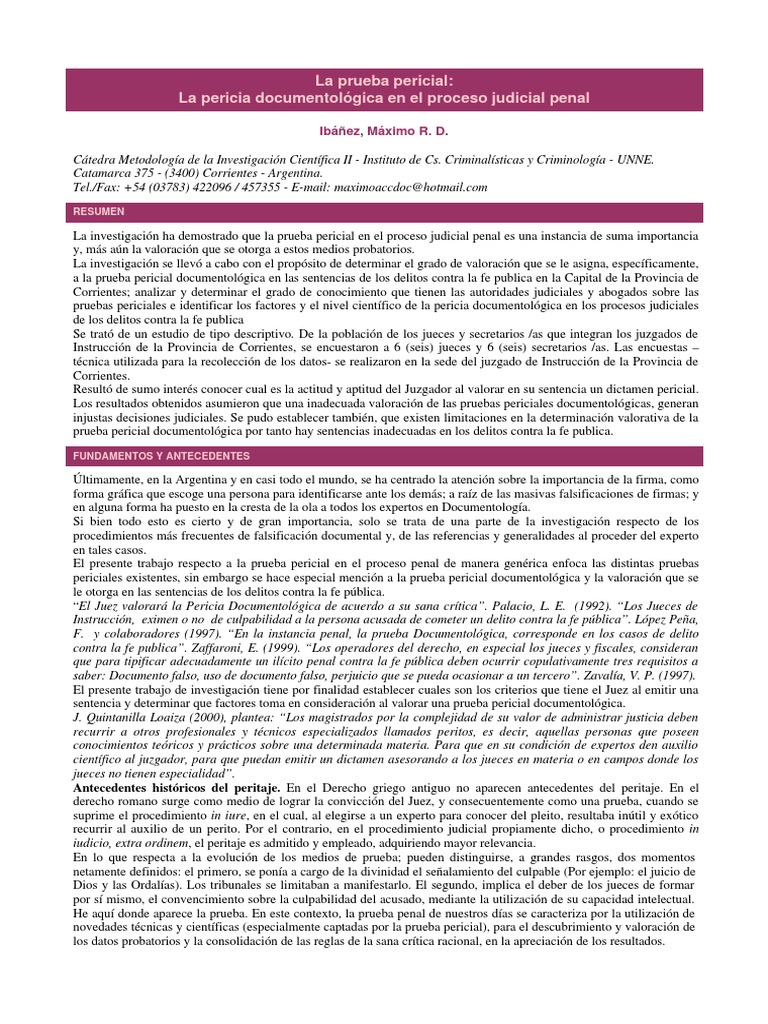 La Pericia Documentologica en El Proceso | PDF | Evidencia (ley ...