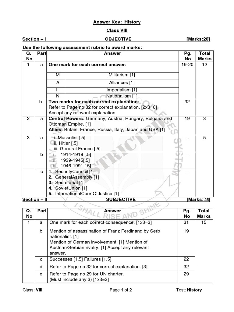 History Answer Key for Grade 8 | PDF | Central Powers | Europe