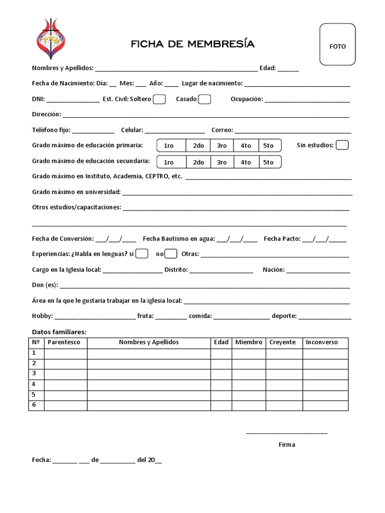 Ficha de Membresía para Iglesia Local | PDF