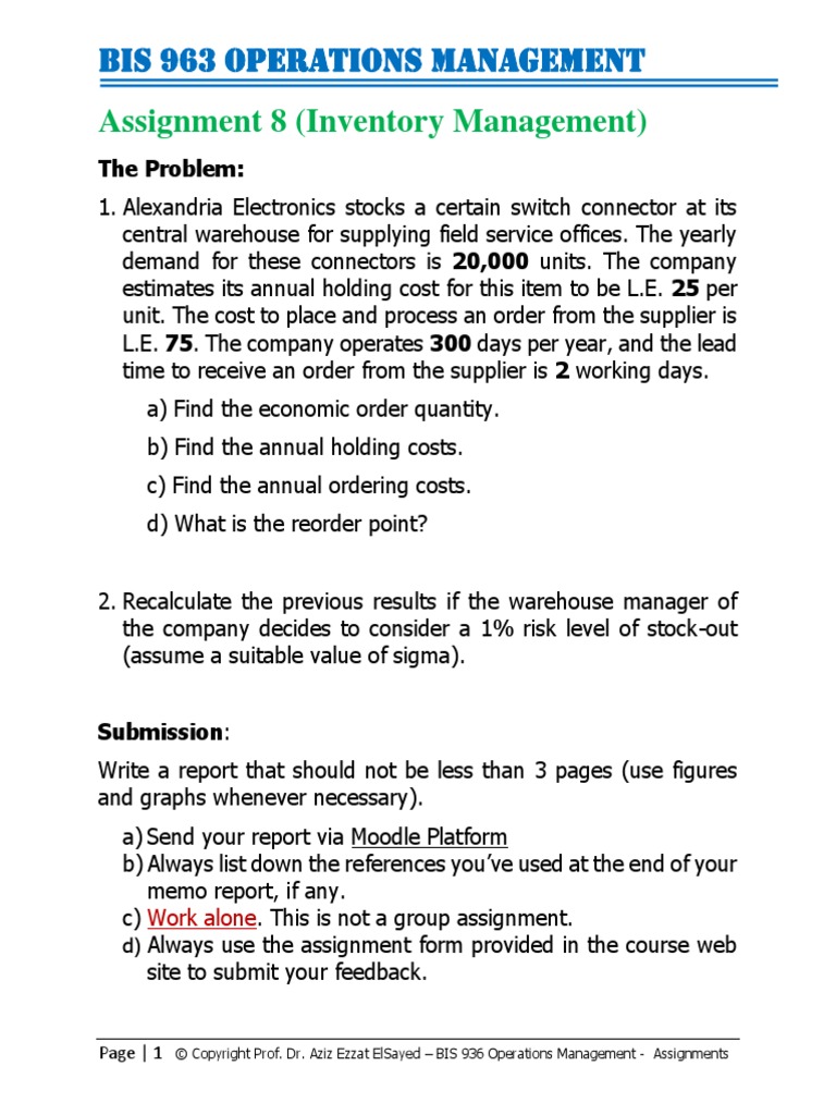 Assignment 8 - Inventory Management | PDF