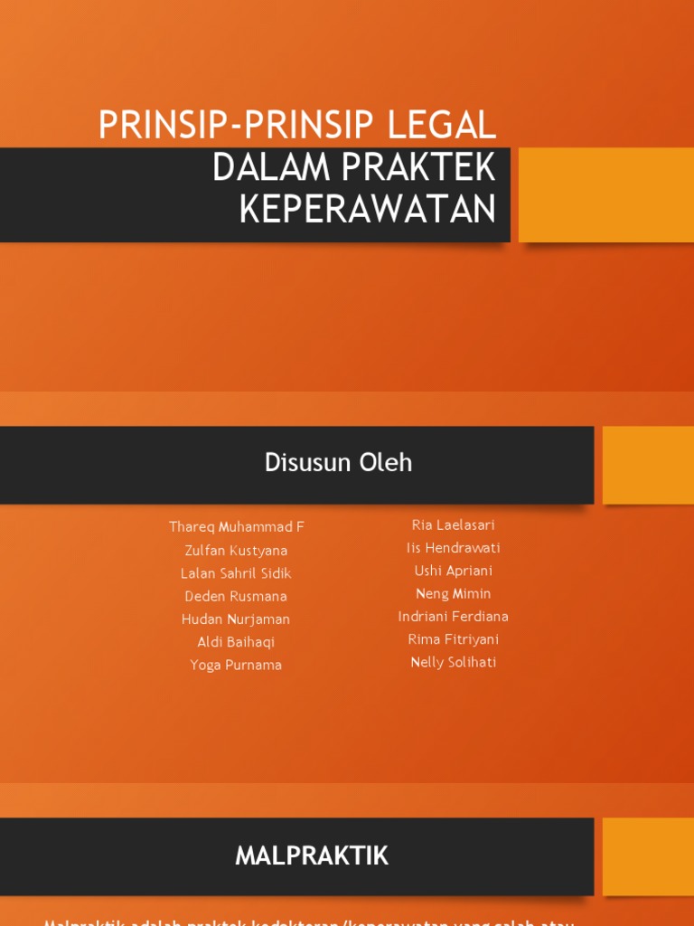 KDK - Kel 1 - Prinsip-Prinsip Legal Dalam Praktek Keperawatan | PDF