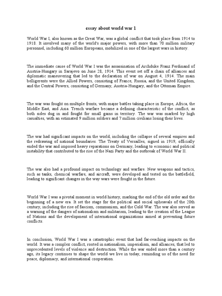 Essay About World War 1 | PDF | World War I | Military