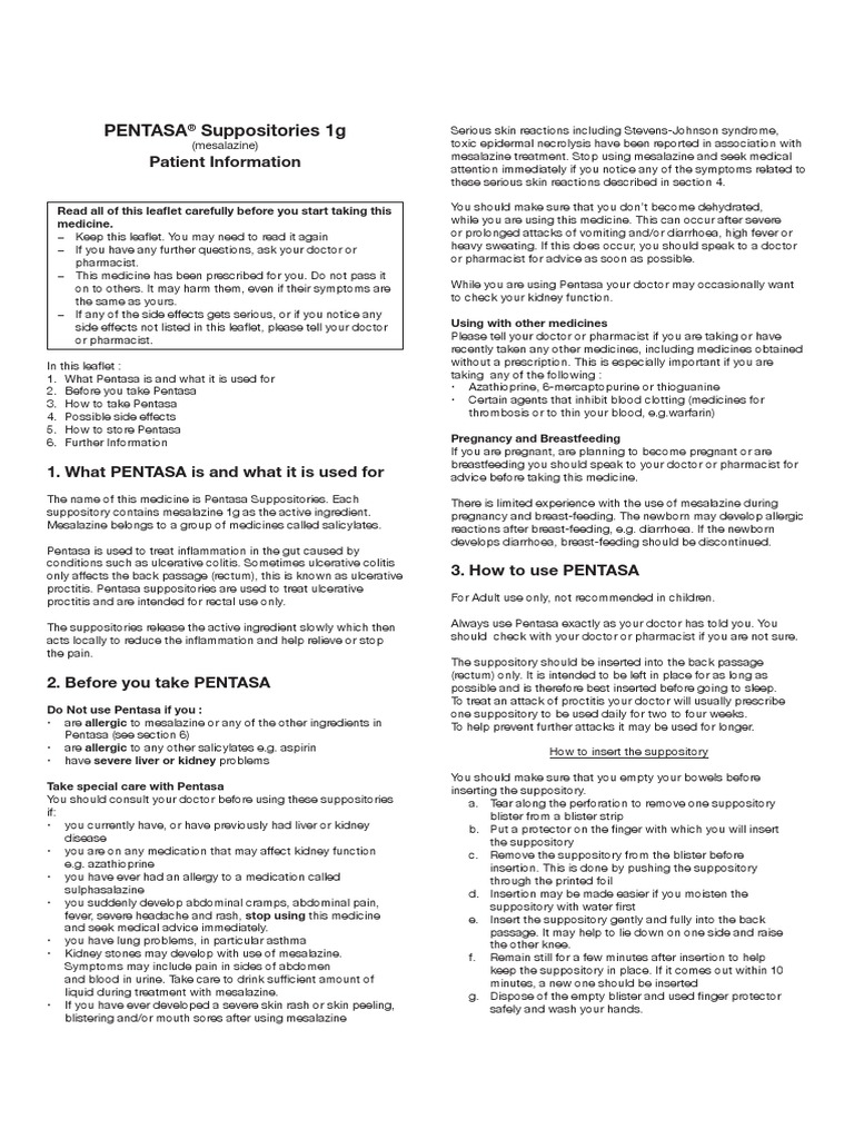 Pentasa Leaflet | PDF | Allergy | Breastfeeding