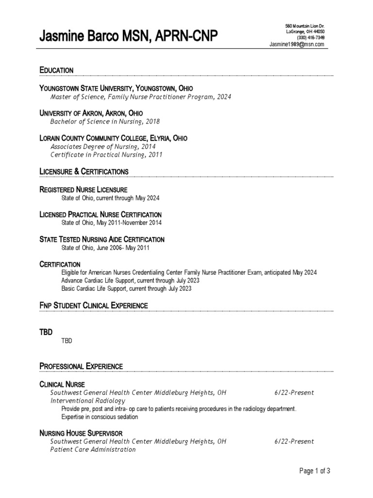 MSN Resume | PDF | Nursing | Nurse Practitioner