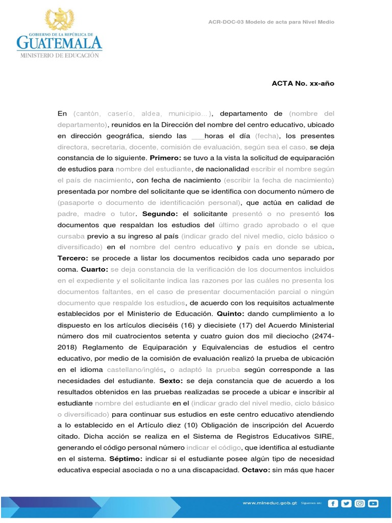 ACR-DOC-03 Modelo Acta Nivel Medio.2019 | PDF | Estudios de idiomas ...