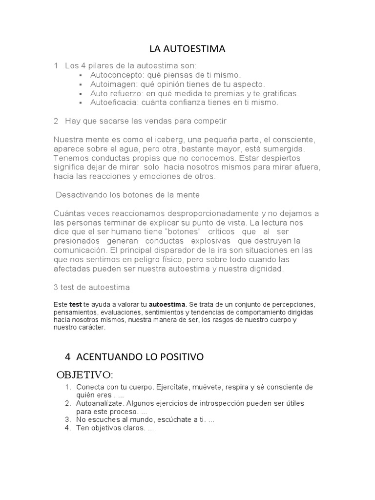 Los pilares de la autoestima y cómo fortalecerla | PDF