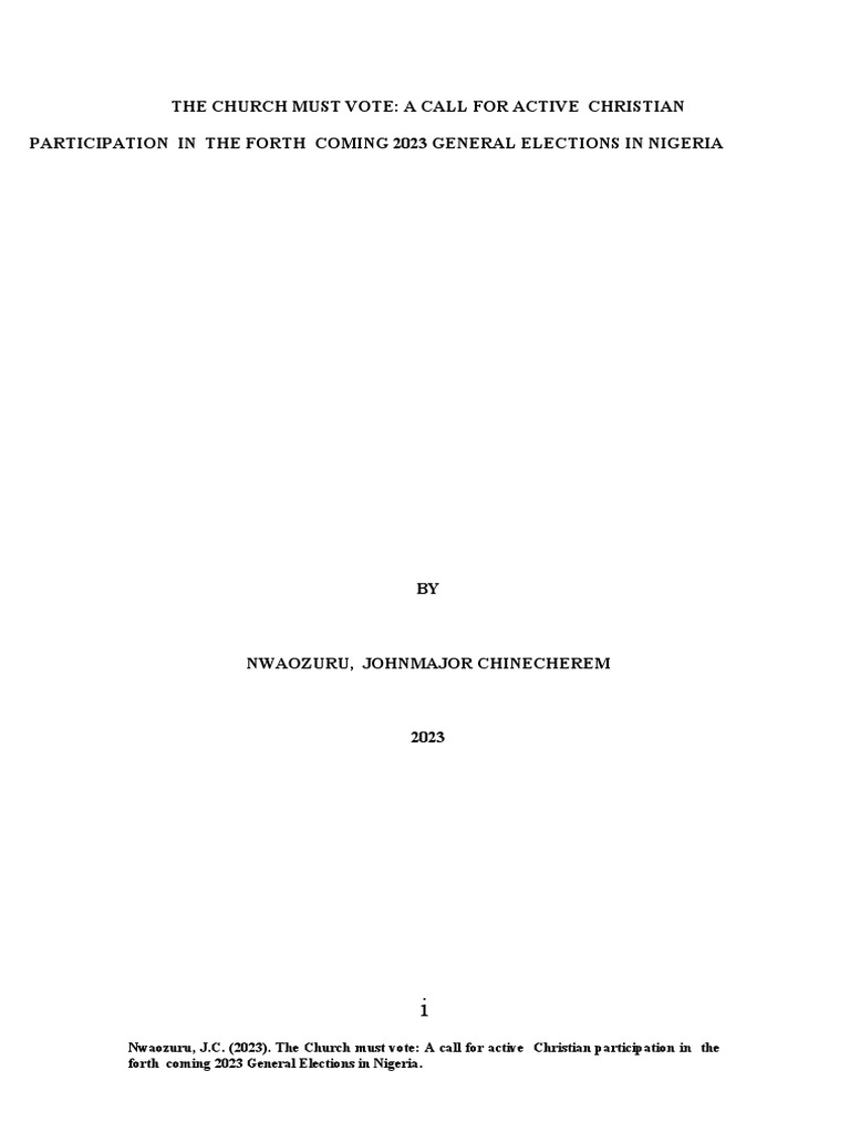 The Church Must Vote A Call For Active Christian Participation in The ...