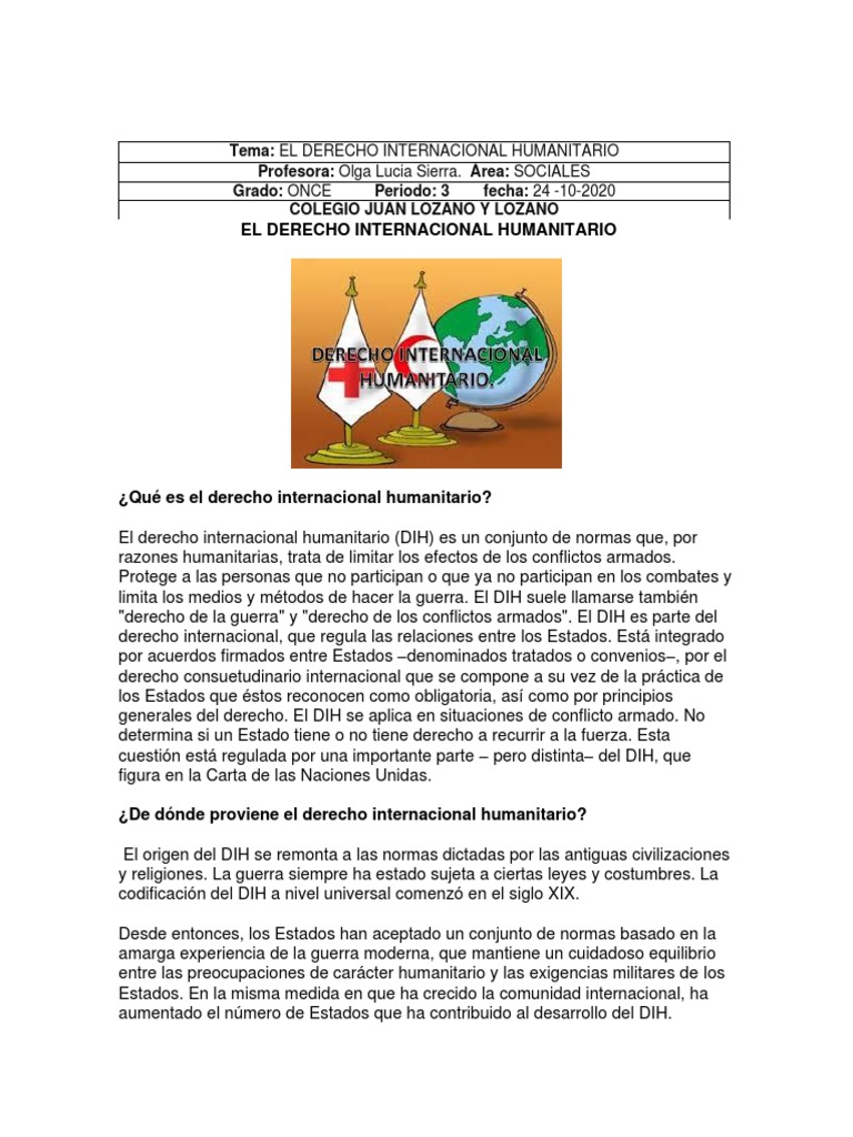 Taller Del Derecho Internacional Humanitario Periodo 3 Grado 11 2020 | PDF