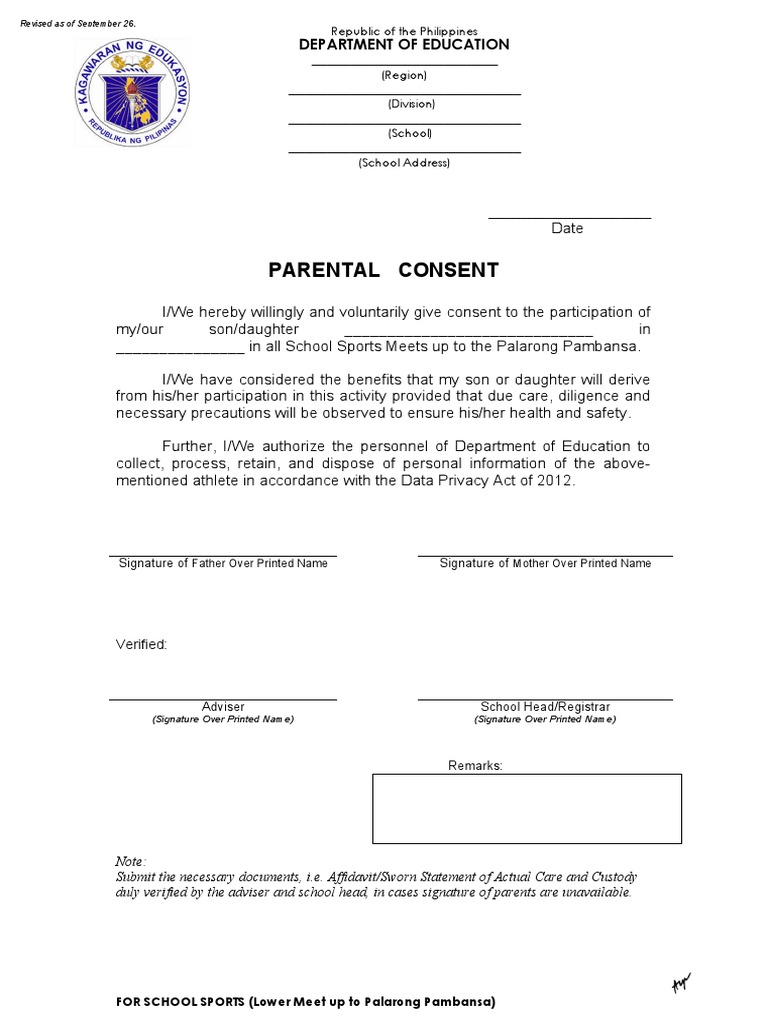 2020 - Parents Consent - Revised-2 | PDF | Government