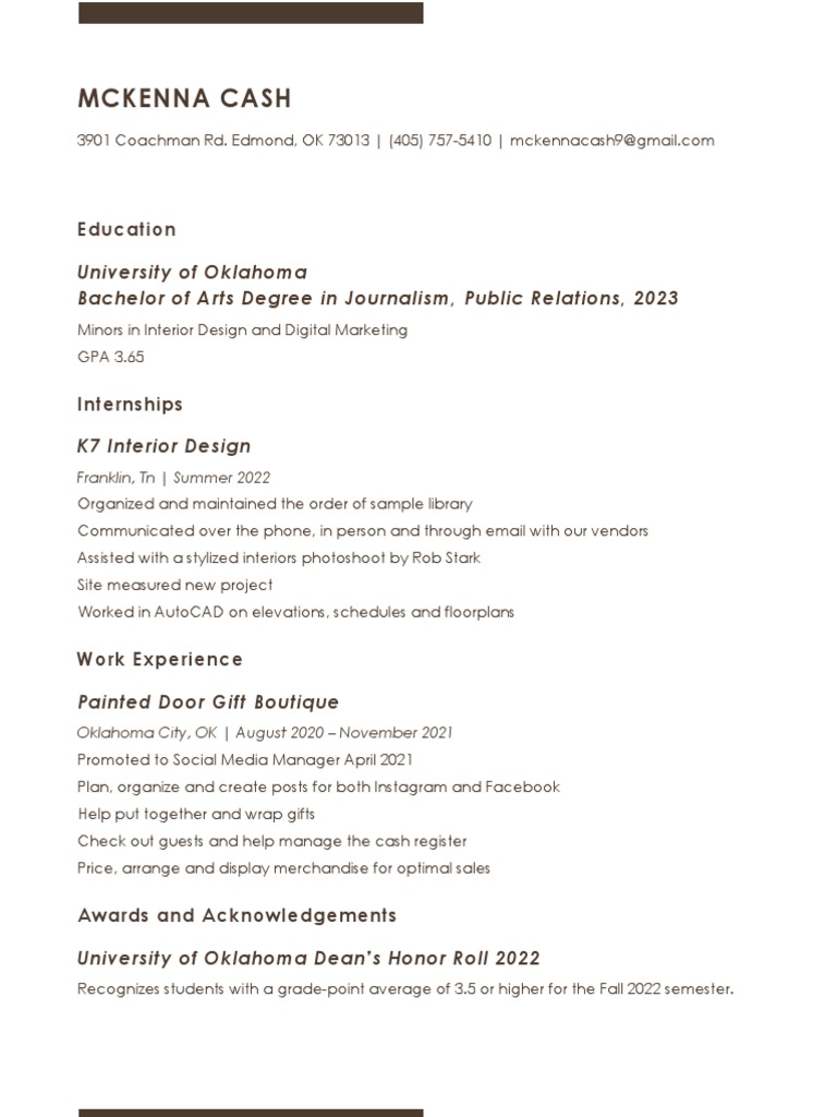 Mckenna Cash Resume | PDF