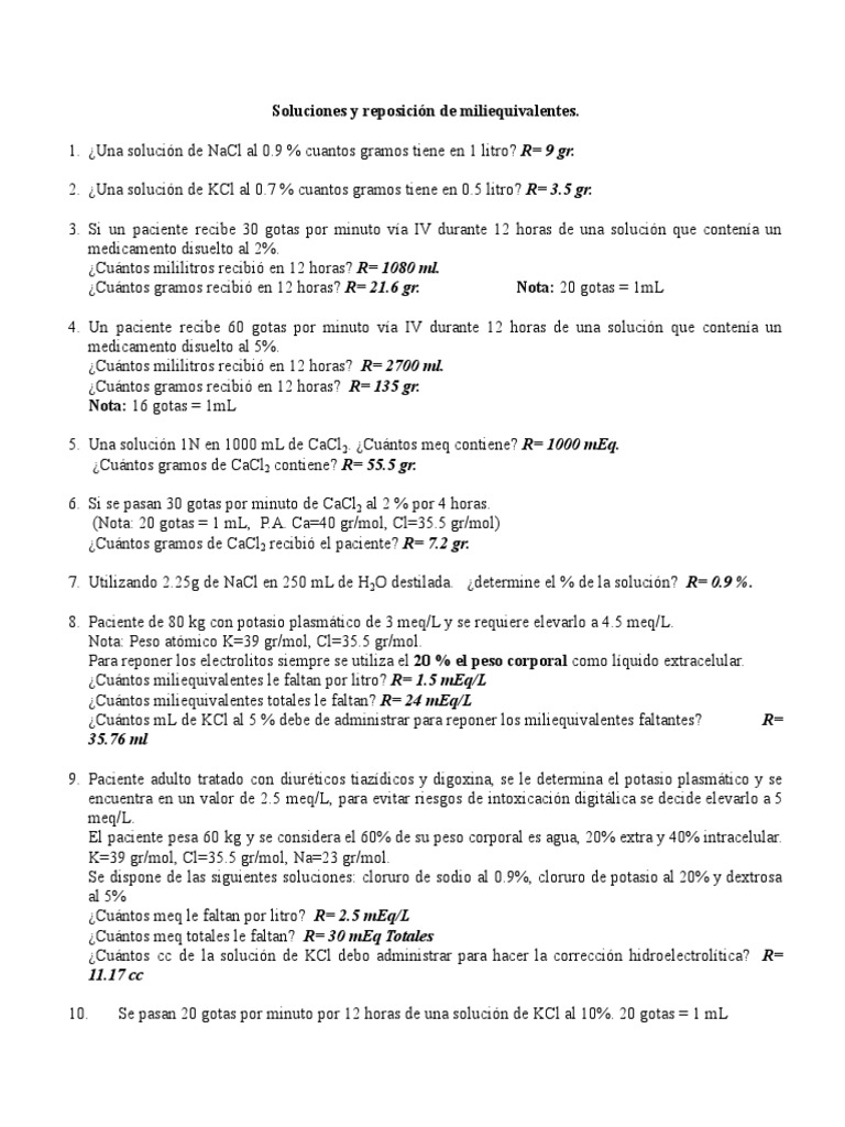 Soluciones y Reposicion de Meq | PDF | Potasio | Química