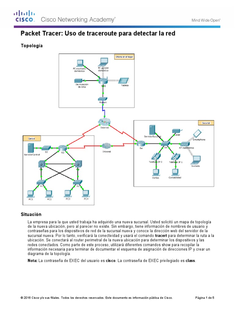 1.1.1.8 Packet Tracer - Using Traceroute To Discover The Network Instructions | PDF | Dirección ...
