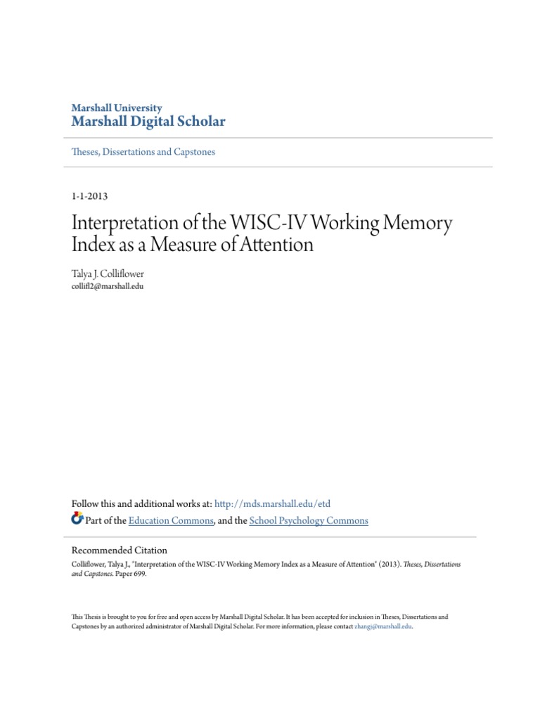 Interpretation of The WISC-IV Working Memory Index As A Measure | PDF ...