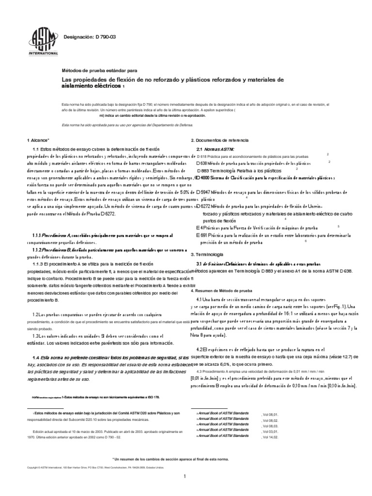 Astm D790.en - ESPAÑOL | PDF | Viga (Estructura) | Física Aplicada e ...