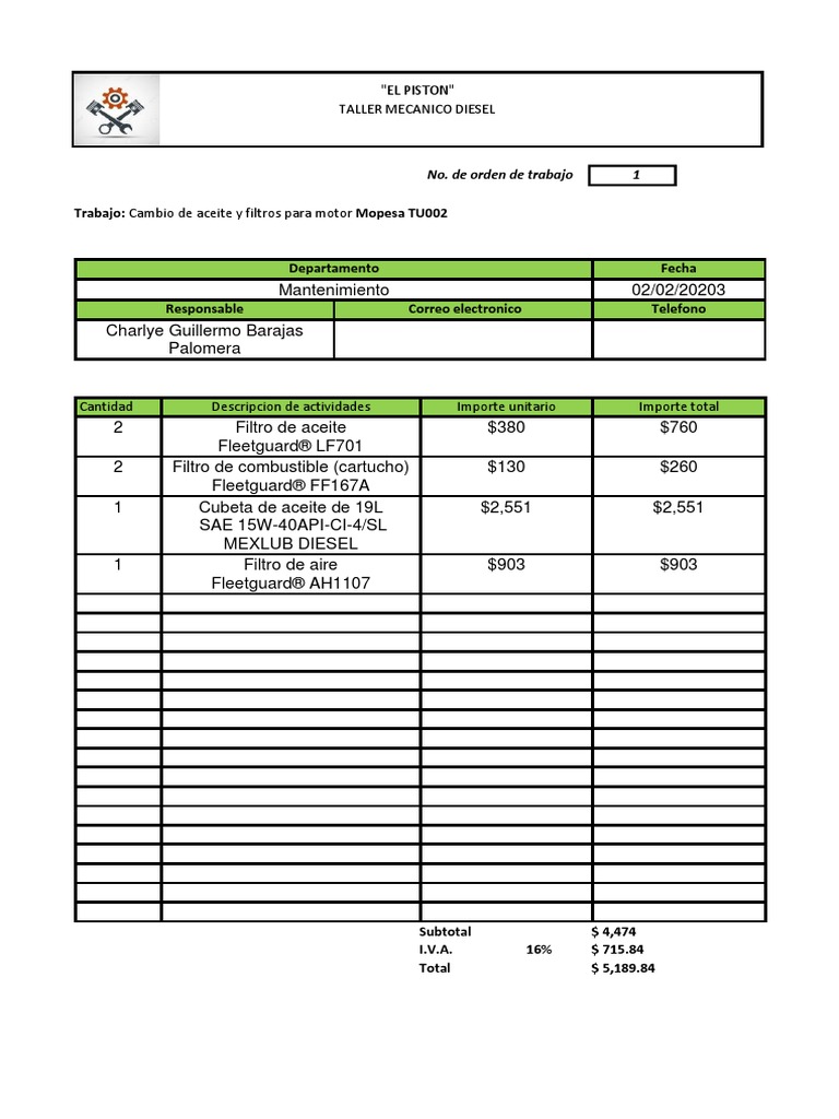 Cambio de Aceite y Filtros para Motor Mopesa TU002 | PDF