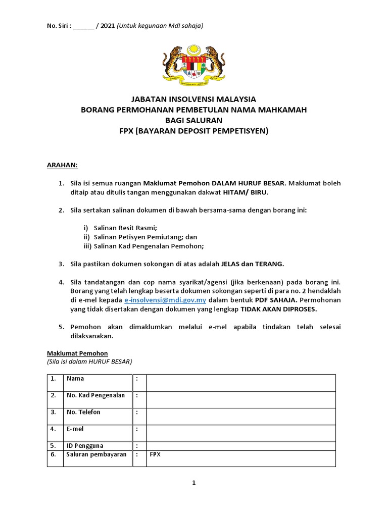 Borang Pindaan Nama Mahkamah V1.0 | PDF