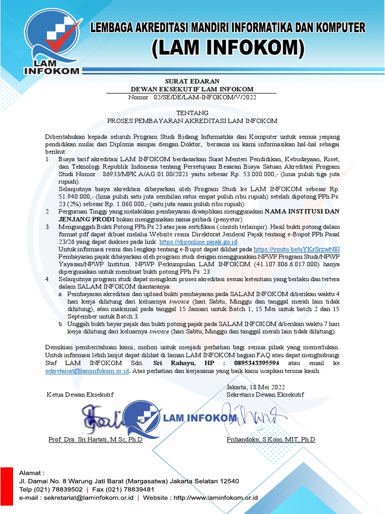 230522-Proses Pembayaran Akreditasi LAM INFOKOM | PDF