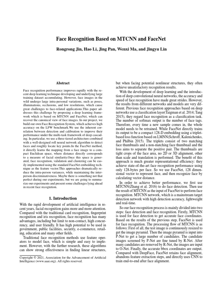 Face Recognition Based On MTCNN and FaceNet | PDF