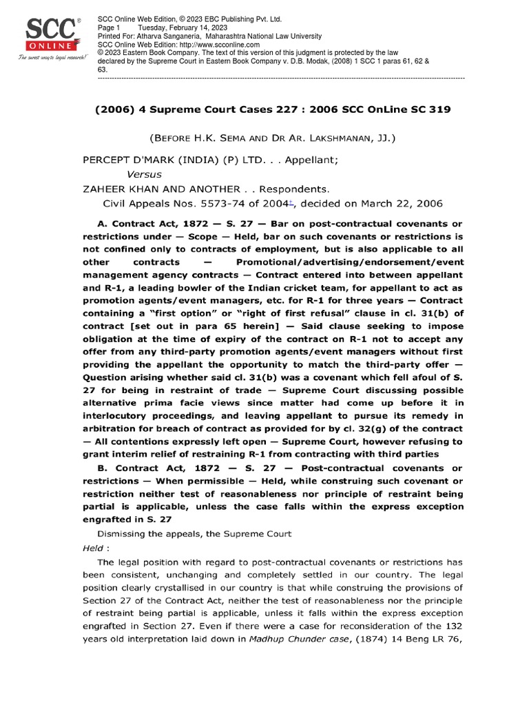 Percept D'Mark v. Zaheer Khan | PDF | Public Law | Federal Government ...