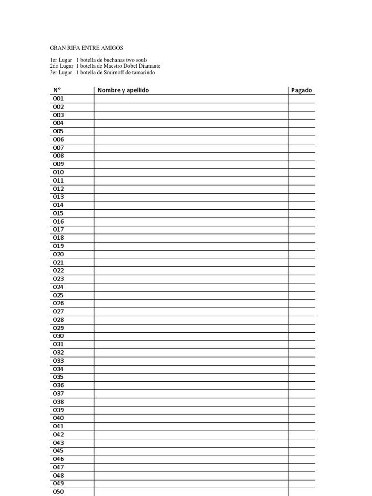 Planilla para Rifas en PDF | PDF