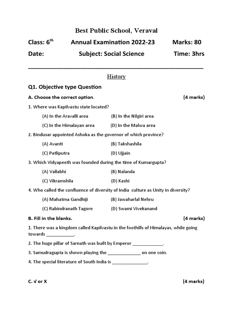 Class 6 Social Paper | PDF