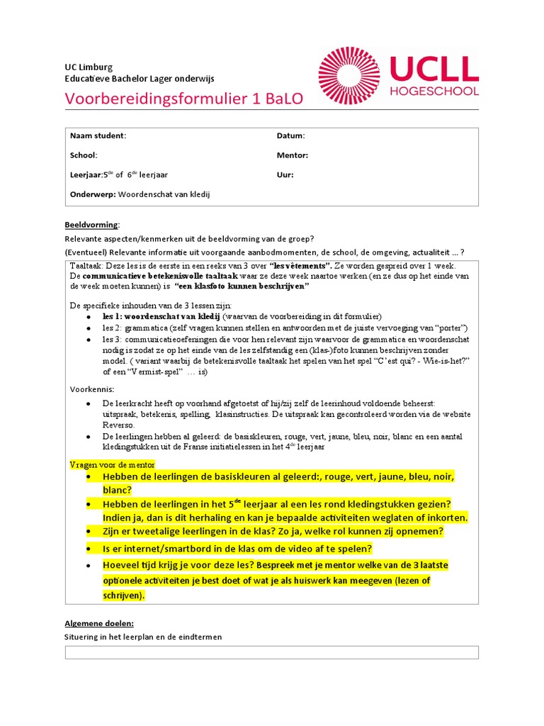 5 en 6e leerjaar lesvoorbereiding woordenschat kledij | PDF