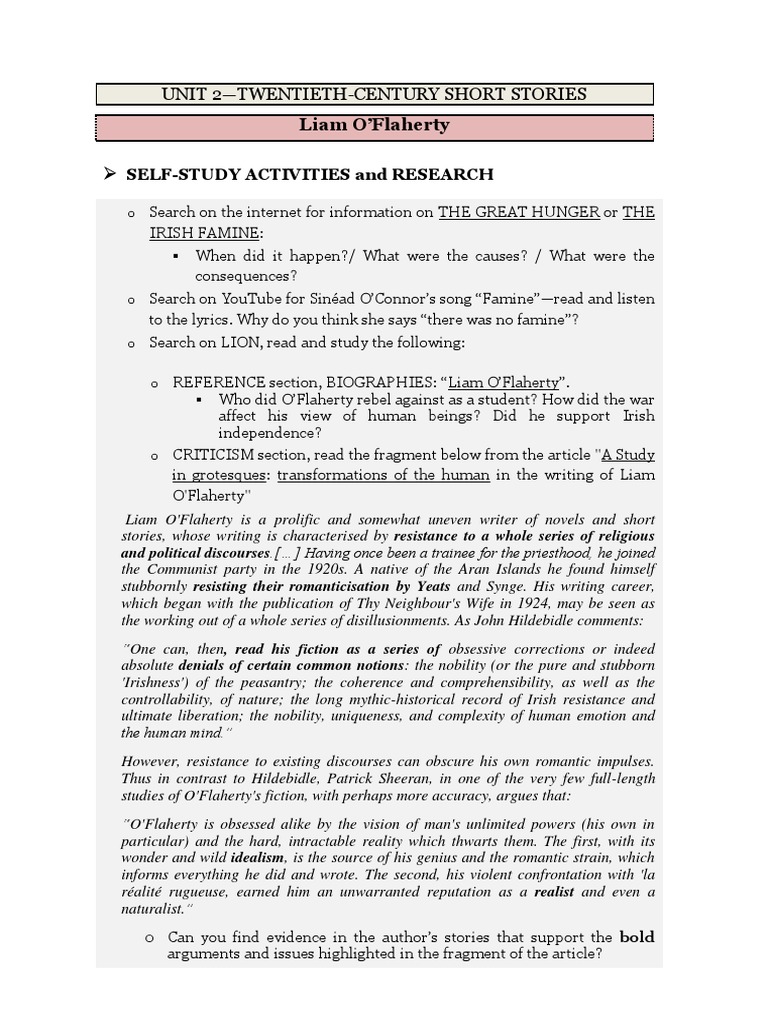 Critical Background Liam O'Flaherty | PDF