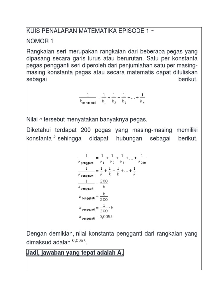 PEMBAHASAN KUIS PENALARAN MATEMATIKA (Eps 1) | PDF | Seni & Disiplin Bahasa