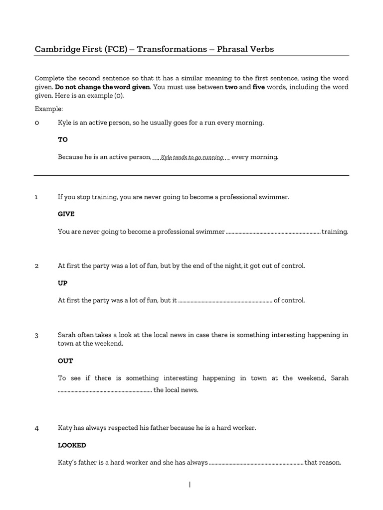 First FCE Transformations Phrasal Verbs | PDF