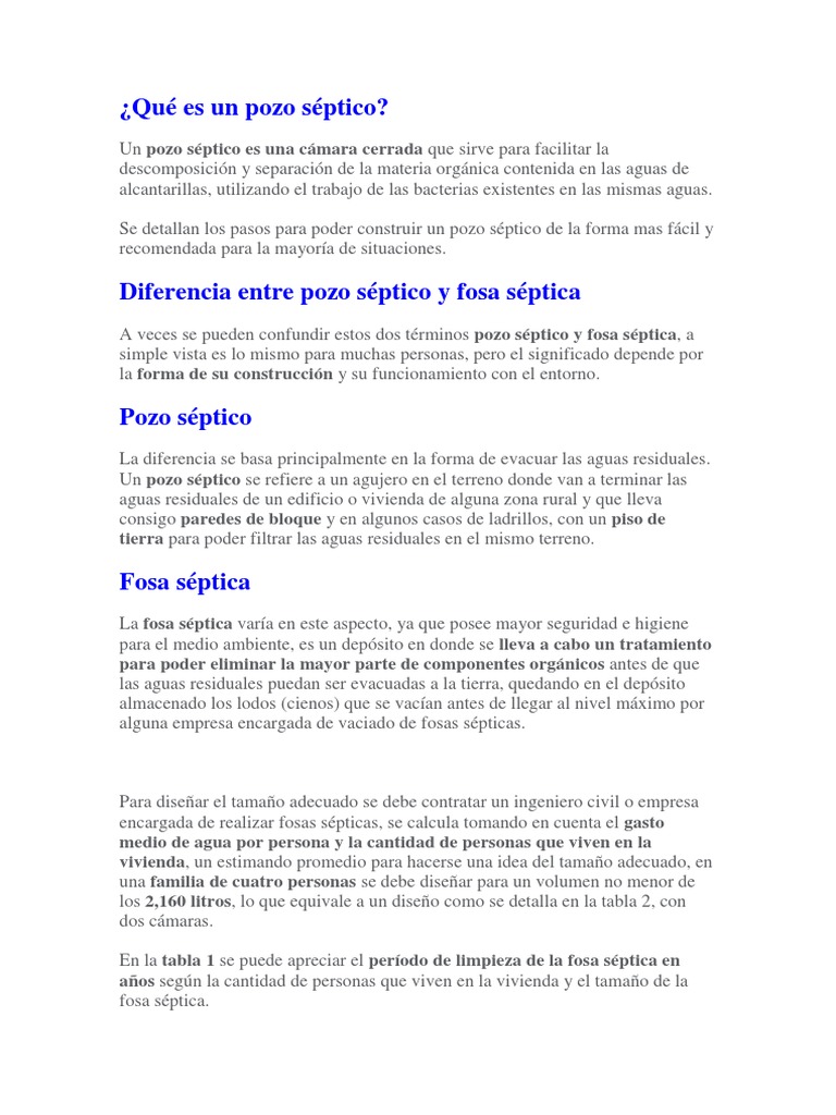 Guía sobre Pozos Sépticos y su Diseño | PDF | Tanque séptico | Saneamiento