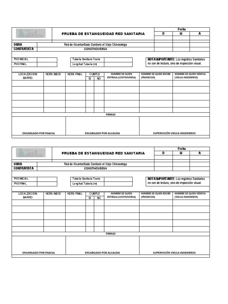 Formato de Prueba de Estanqueidad | PDF
