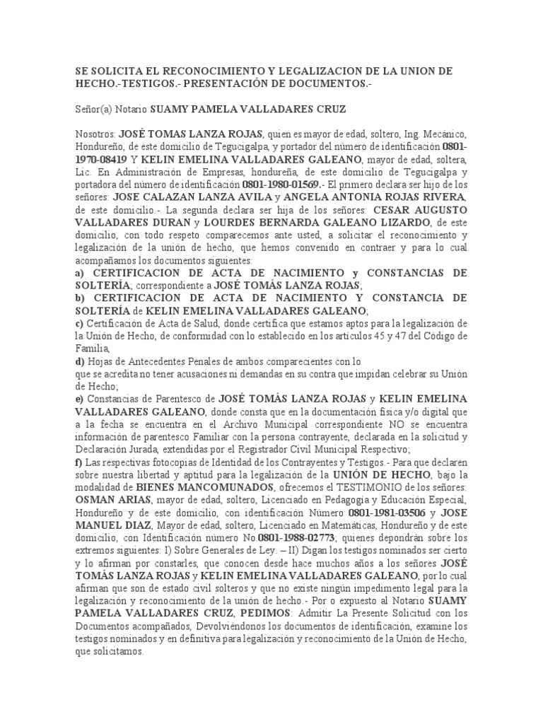 Reconocimiento y Legalizacion de La Union de Hecho | PDF | Justicia | Crimen y violencia