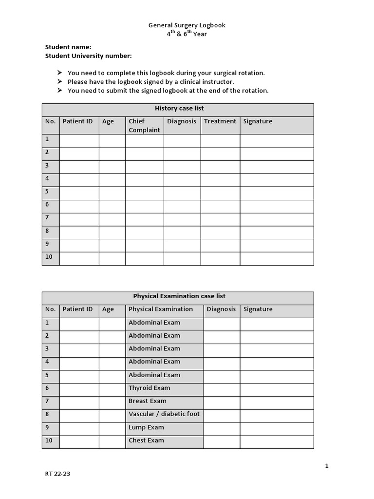 GS Student Logbook | PDF | Surgery | Physical Examination