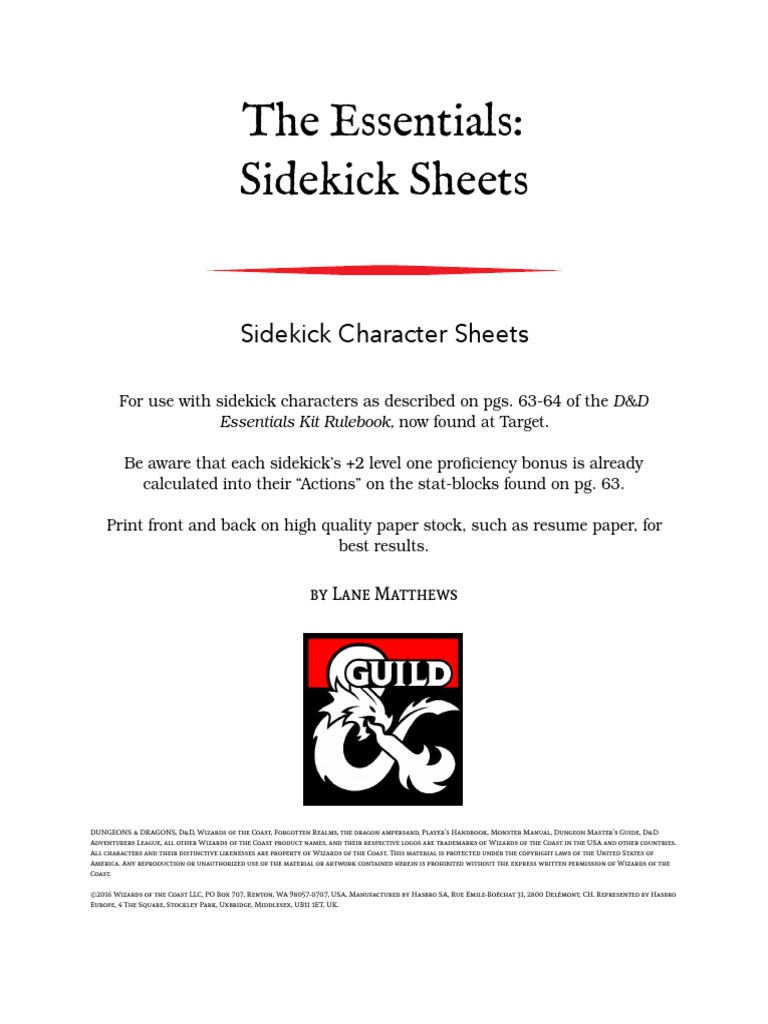 Essentials Sidekick Sheets v2 | PDF