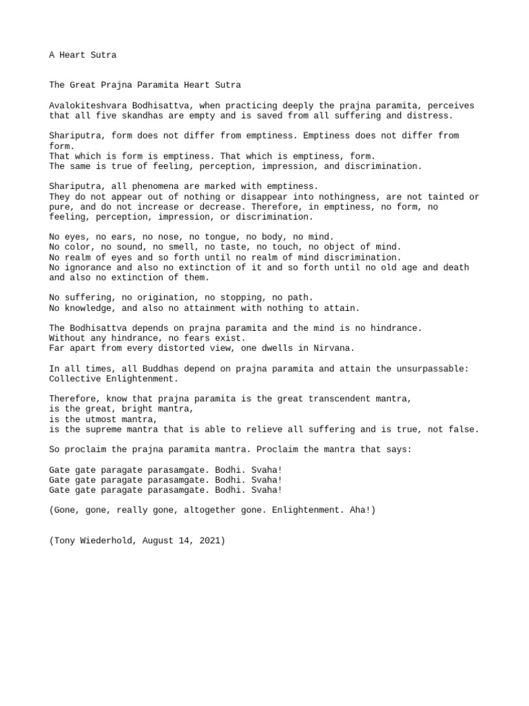 A Heart Sutra The Great Prajna Paramita Heart Sutra Wiederhold Pdf