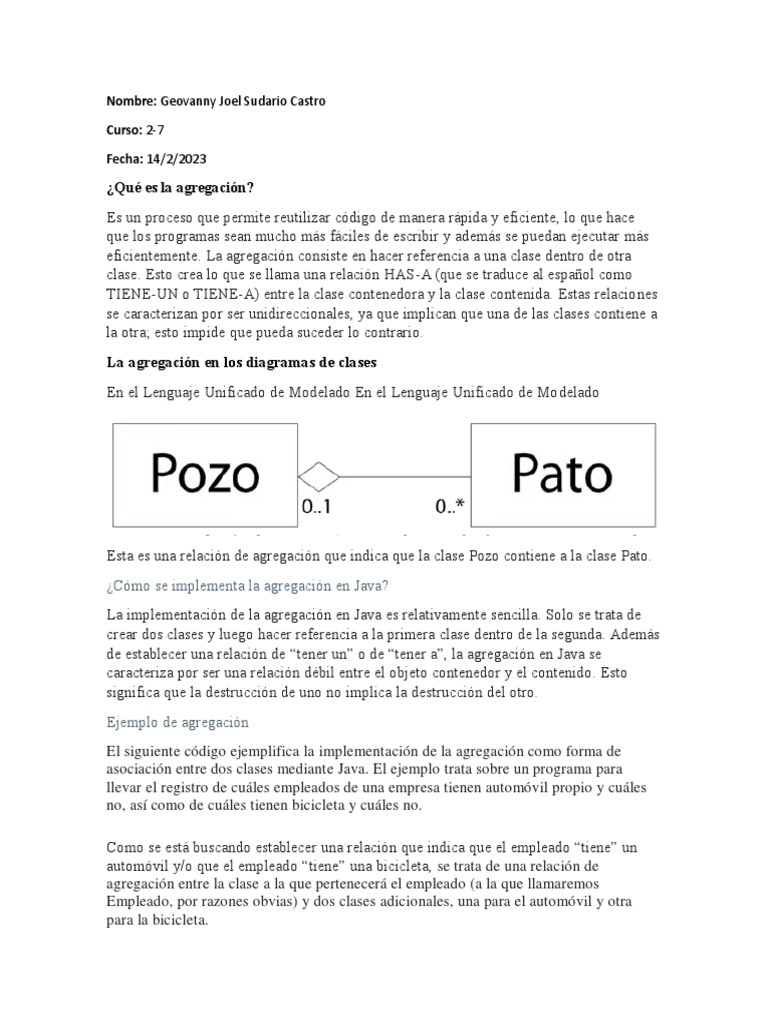 Agregación en Java: Conceptos y Ejemplo | PDF | Java (lenguaje de ...