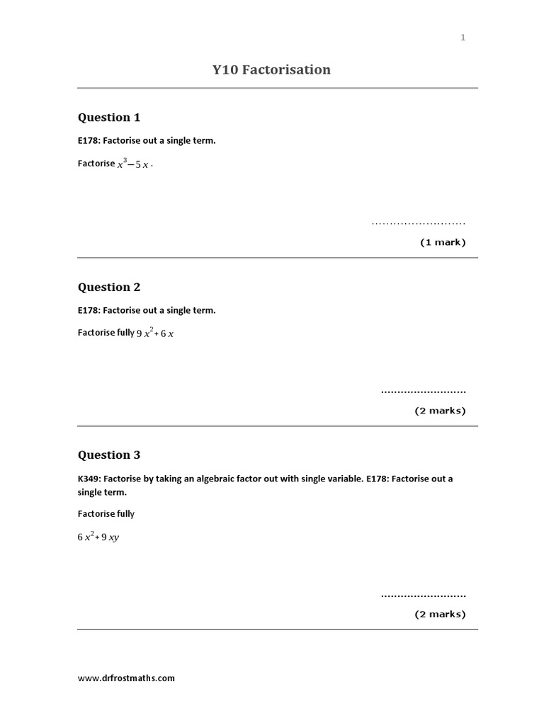 Y10 Factorisation | PDF | Factorization | Algebra