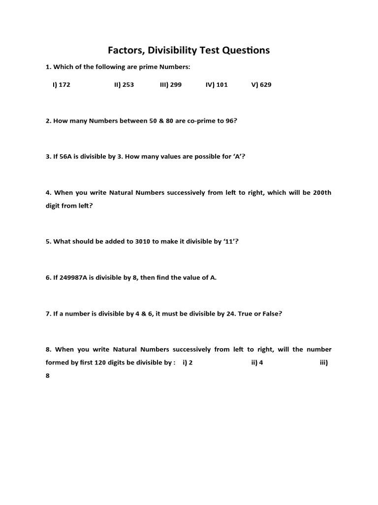Prime, Divisibility & HCF-LCM Quiz | PDF